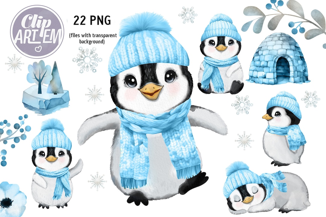 22 Arctic Baby Penguin Clip Art - PNG for Sublimation, Nursery, T ...