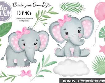 Watercolor Girl Elephant Clip Art Very Cute Little - Etsy
