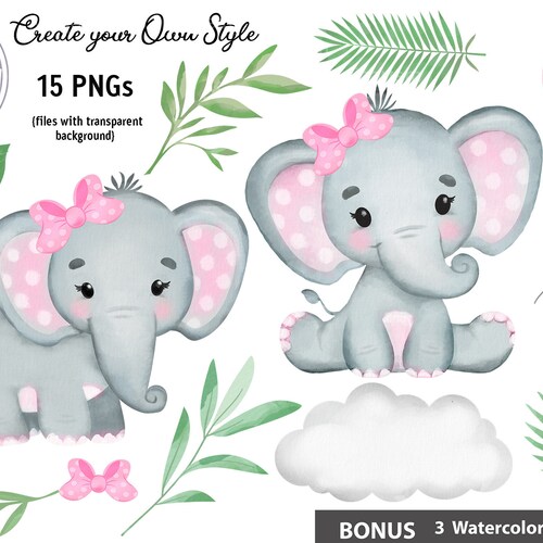 Watercolor Girl Elephant Clip Art Very Cute Little - Etsy