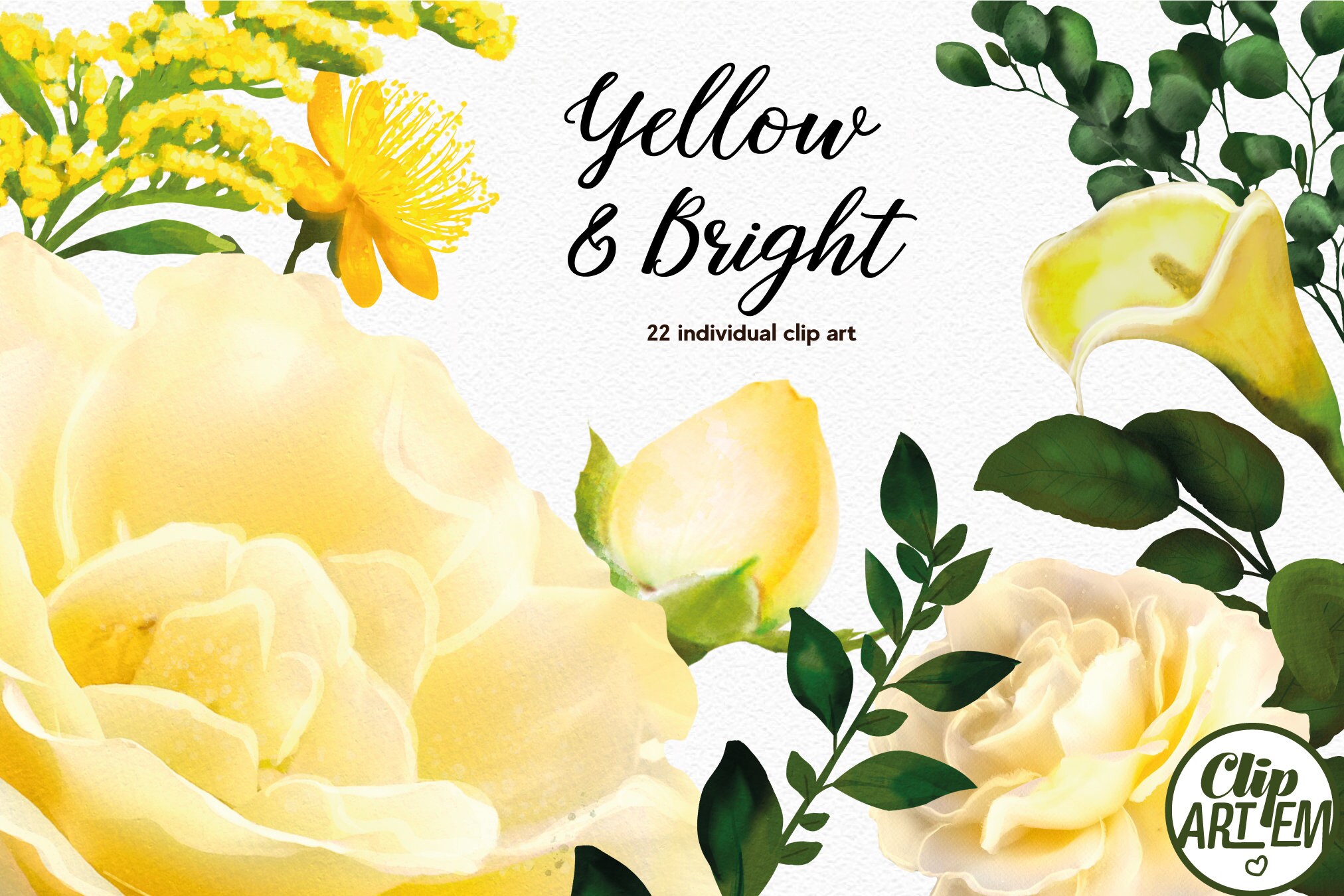 Watercolor Floral Clip Art-yellow Roses Meadow Calla - Etsy