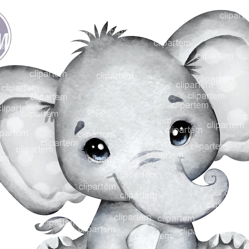 Purple Pink Elephant Clip Art Watercolor Cute Little - Etsy