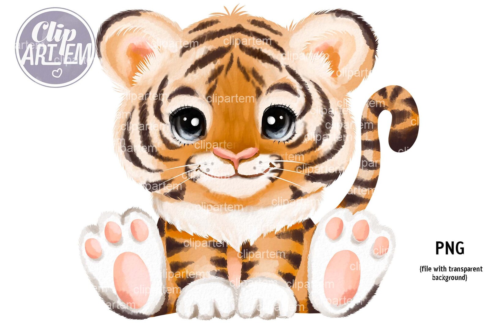 Baby Tiger Watercolor Clip Art Little Cute Tiger Gender | Etsy