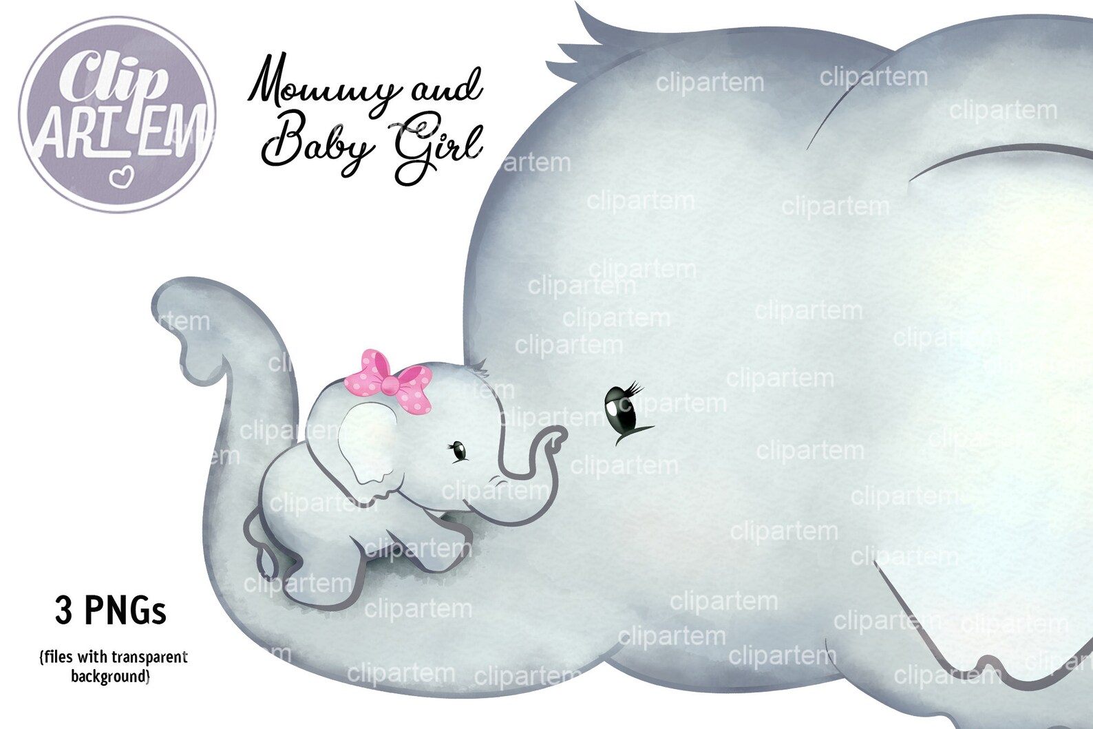 Mommy and Baby Elephant Clip Art, Illustration. Watercolor Elephant ...