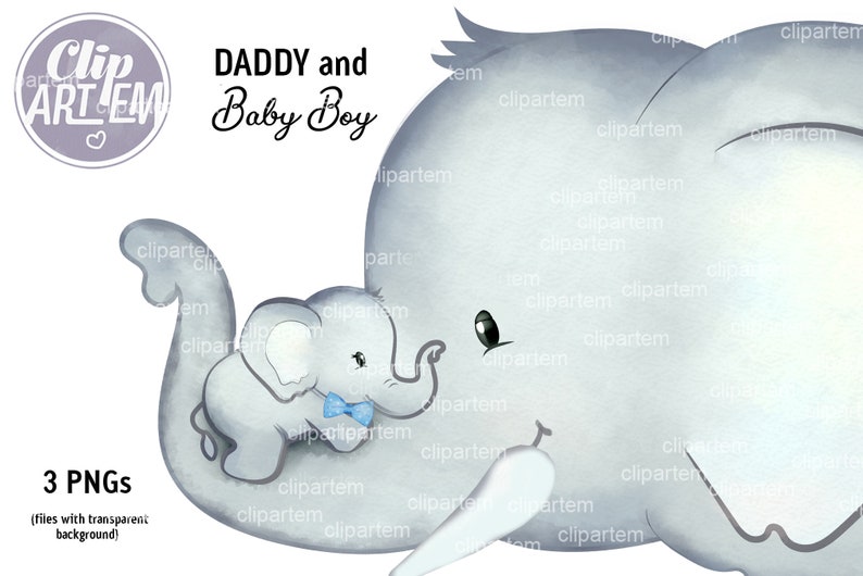 Daddy and Baby Elephant Clip Art, Illustration. Watercolor Elephant ...