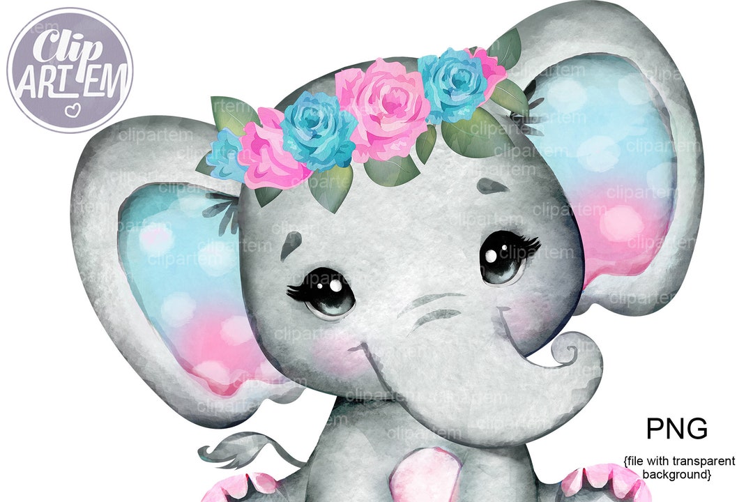 Purple Turquoise Elephant Clipart, Watercolor Cute Little Peanut,purple ...