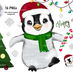 Chistmas Penguin Watercolor Bundle Cute Little Penguin in Santa's Hat ...