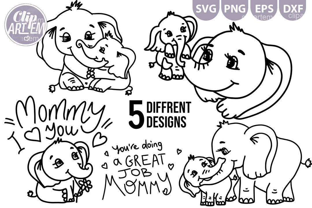 Mommy and Baby Elephant SVG, Dxf, Vector, Eps Clip Art, Png, Cutting ...