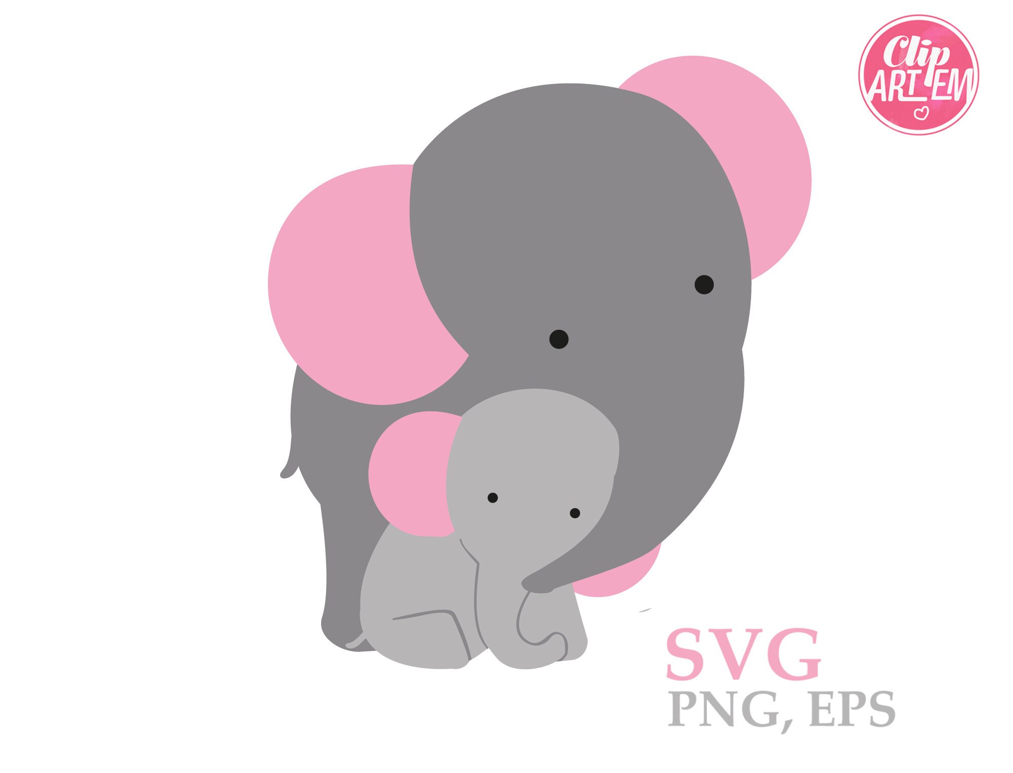 Mommy Baby Girl Elephant svg with pink ears change color | Etsy