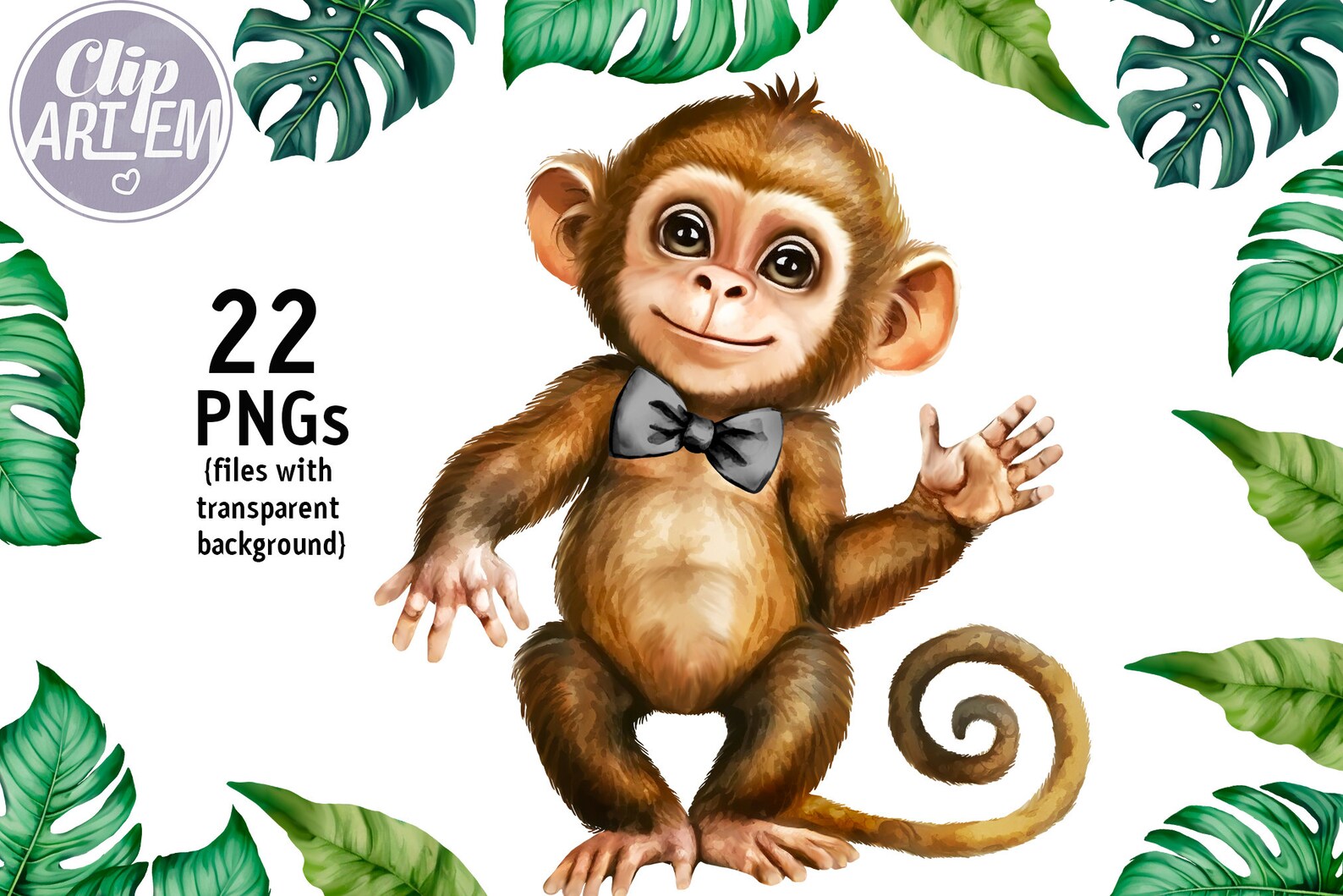 Monkey Clip Art BUNDLE Watercolor Baby Young Monkey Boy and - Etsy