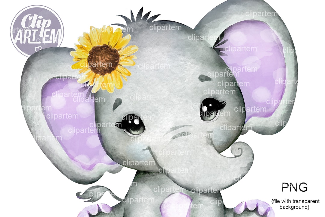 Elephant Sunflower Baby Shower Decorations, Elephant Baby Girl Purple ...