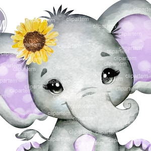 Elephant Sunflower Baby Shower Decorations, Elephant Baby Girl Purple ...