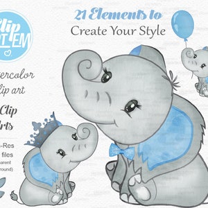 Elephant Boy Clip Art, Watercolor. Watercolor Baby Peanut Clipart, Blue ...