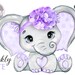 Purple Elephant Girl With Flower Floral Headbank, Lilac Gray Elephant ...