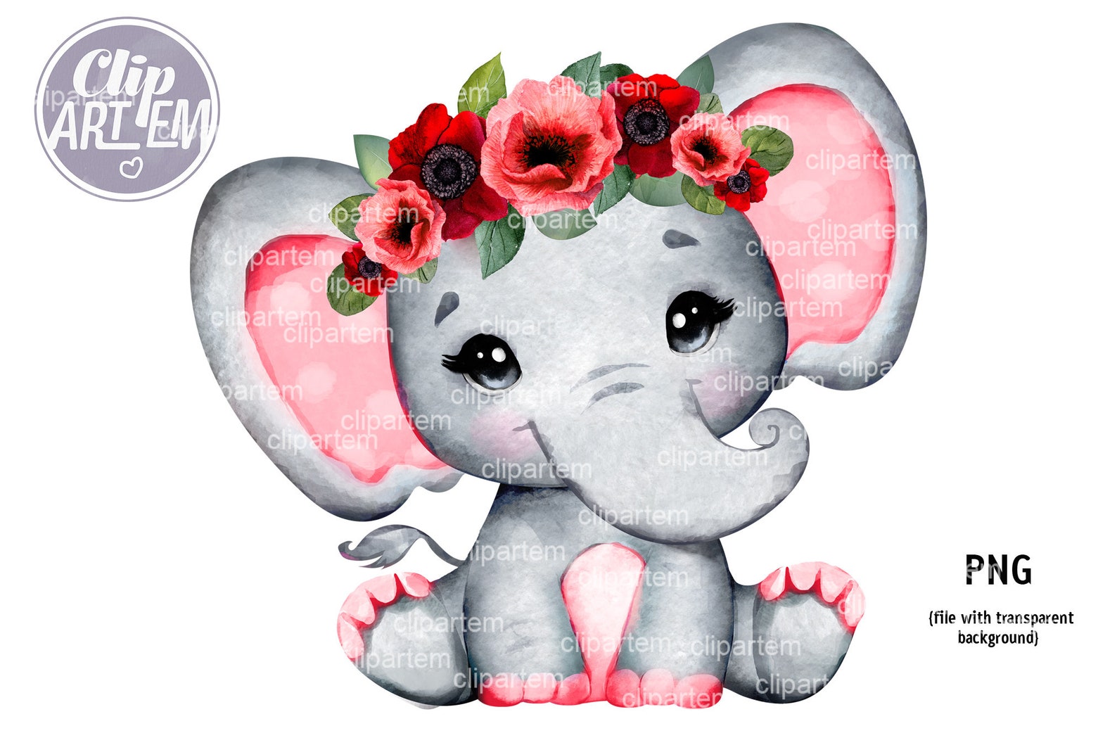 Red Floral Crown Elephant Baby Girl Elephant PNG Clipart Sublimation ...