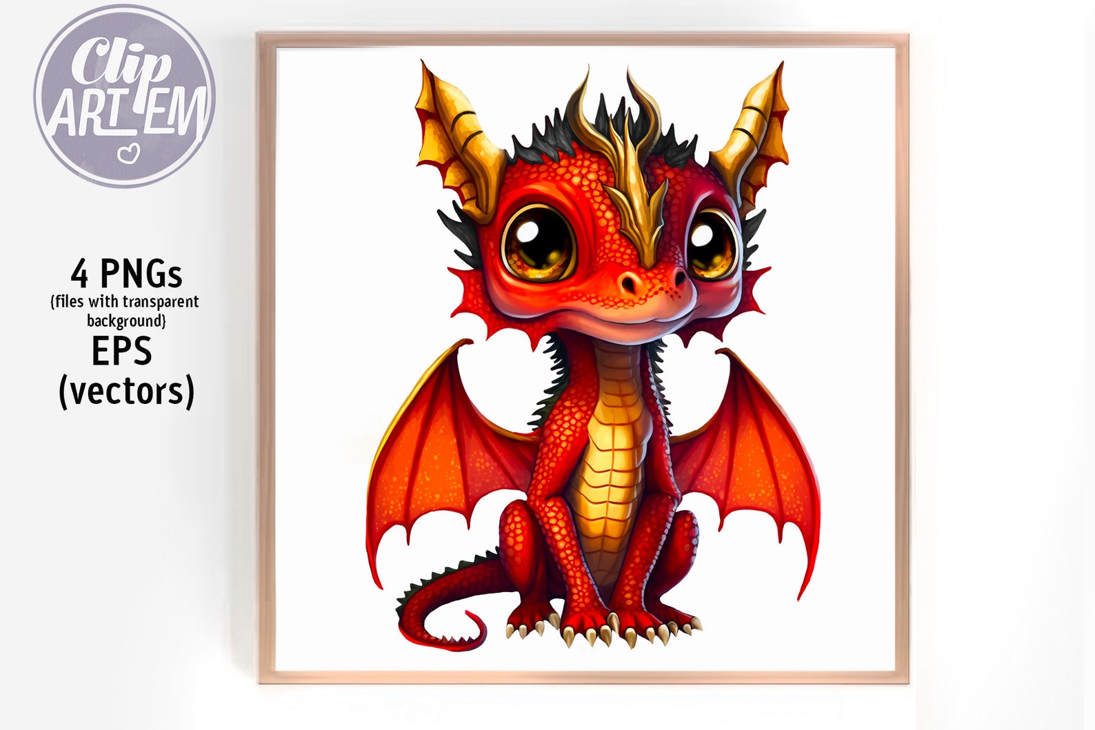 Red Dragon Clip Art, Set of 4 Cute Red Dragons Images for Nursery ...