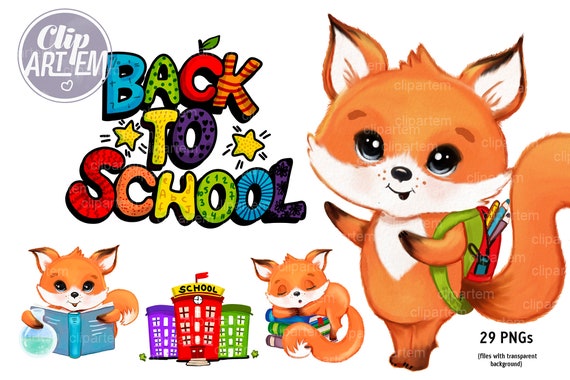 Fox Back to School Bungle Clip Art of 29 Png Images Welcome - Etsy