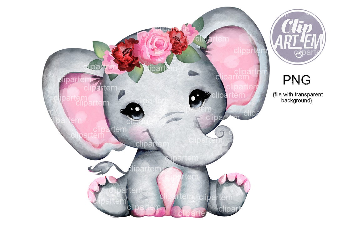 Maroon Pink Floral Crown Elephant Baby Girl Elephant PNG Clipart ...