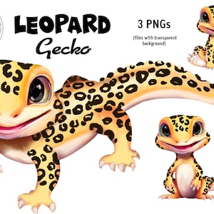 Cute Leopard Gecko Lizard 3 PNG Digital Images Wall Art, Sublimation Cute Yellow Lizard Reptile ...