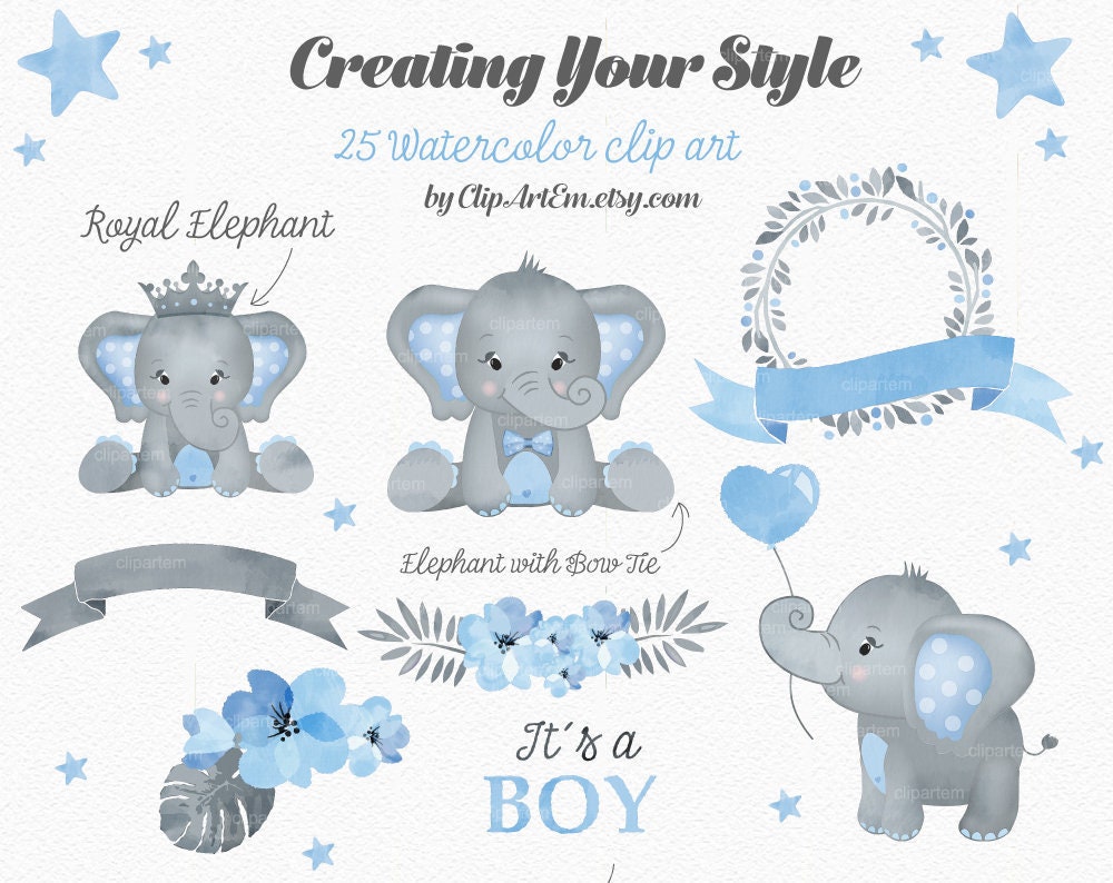 Elephant Boy clip art watercolor. Watercolor Baby Peanut | Etsy