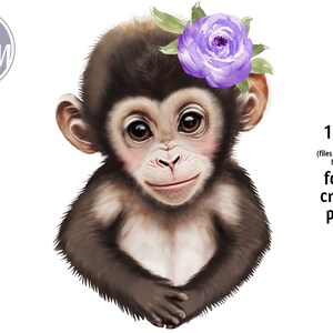 Baby Monkey Floral Watercolor Clip Art, Monkey With Flower in Her Head ...