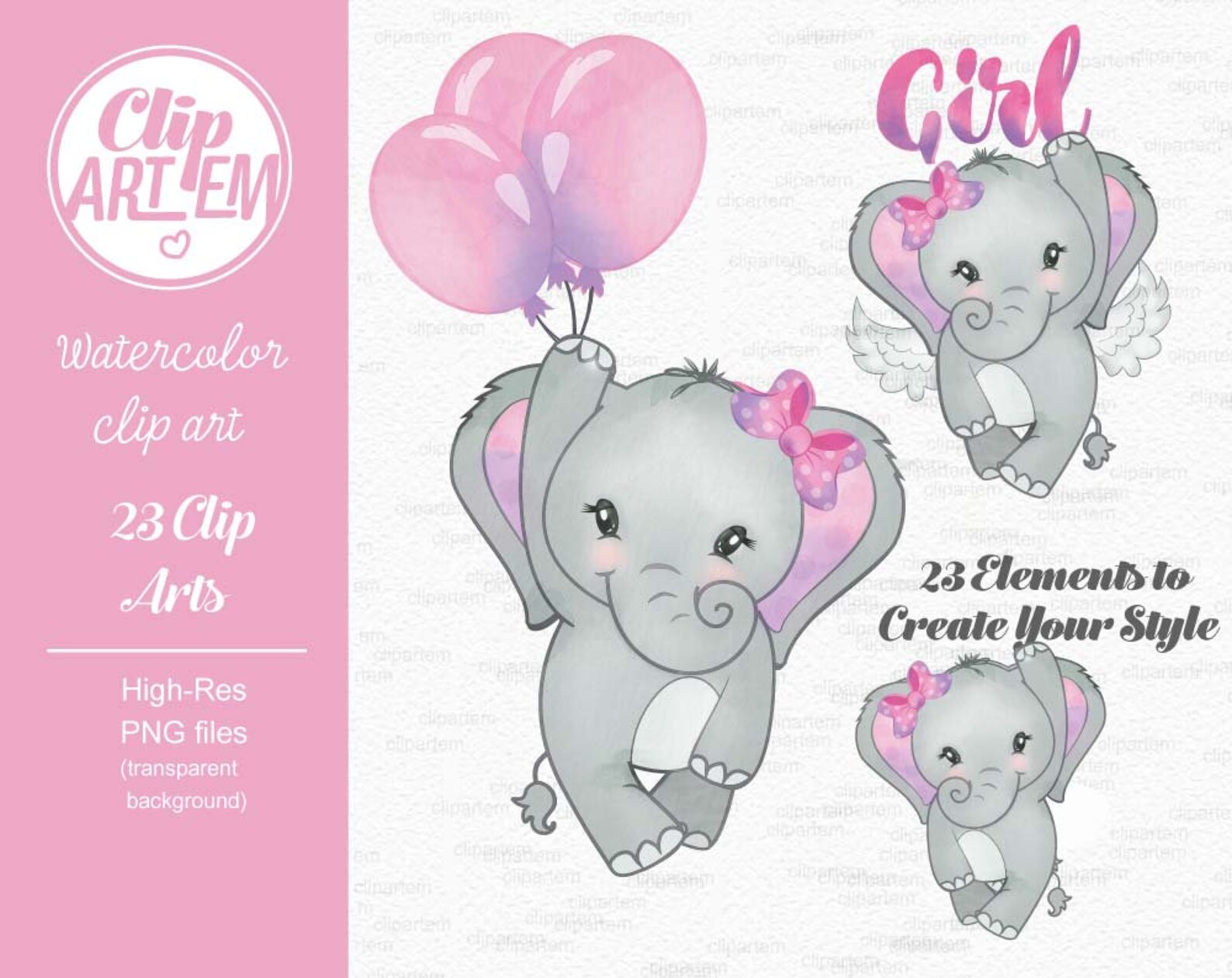 Pink Purple Elephant Clip Art, Elephant PNG, Sublimation Design ...