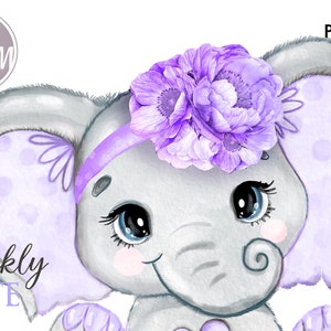 Purple Elephant Girl With Flower Floral Headbank, Lilac Gray Elephant ...