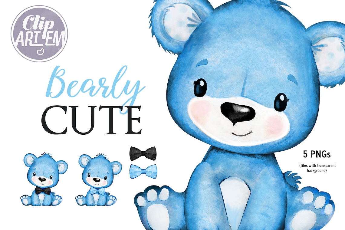 Bear Watercolor Clip Art Teddy Bear Bow Tie Cute Little Boy - Etsy