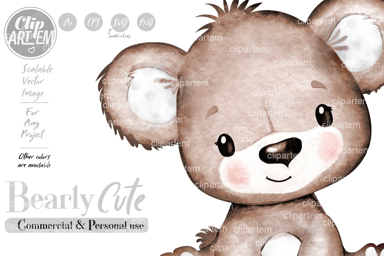 Teddy Bear Gender Neutral Watercolor Clip Art Sublimation - Etsy