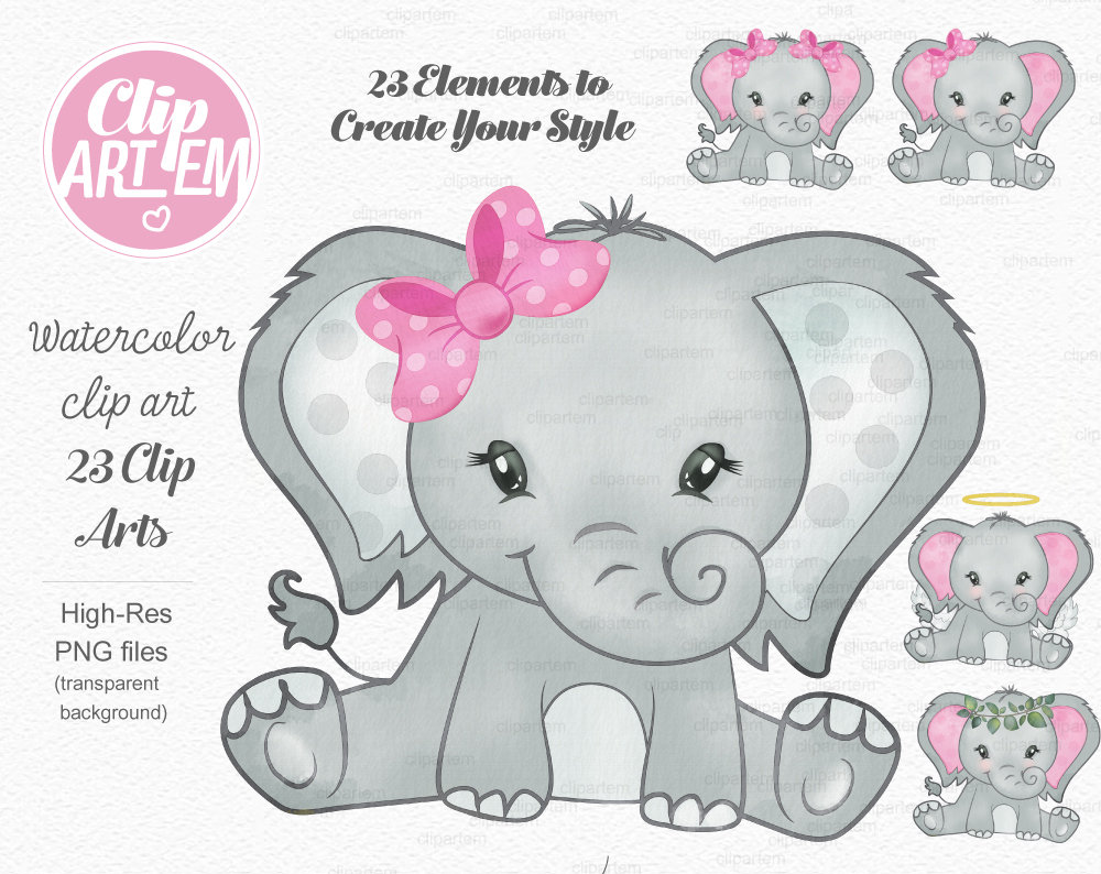 Elephant Girl Clip Art, Watercolor. Watercolor Baby Elephant Clipart ...