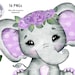 Purple Elephant Bundle 16 Clip Art, Watercolor Baby Girl Elephants With ...