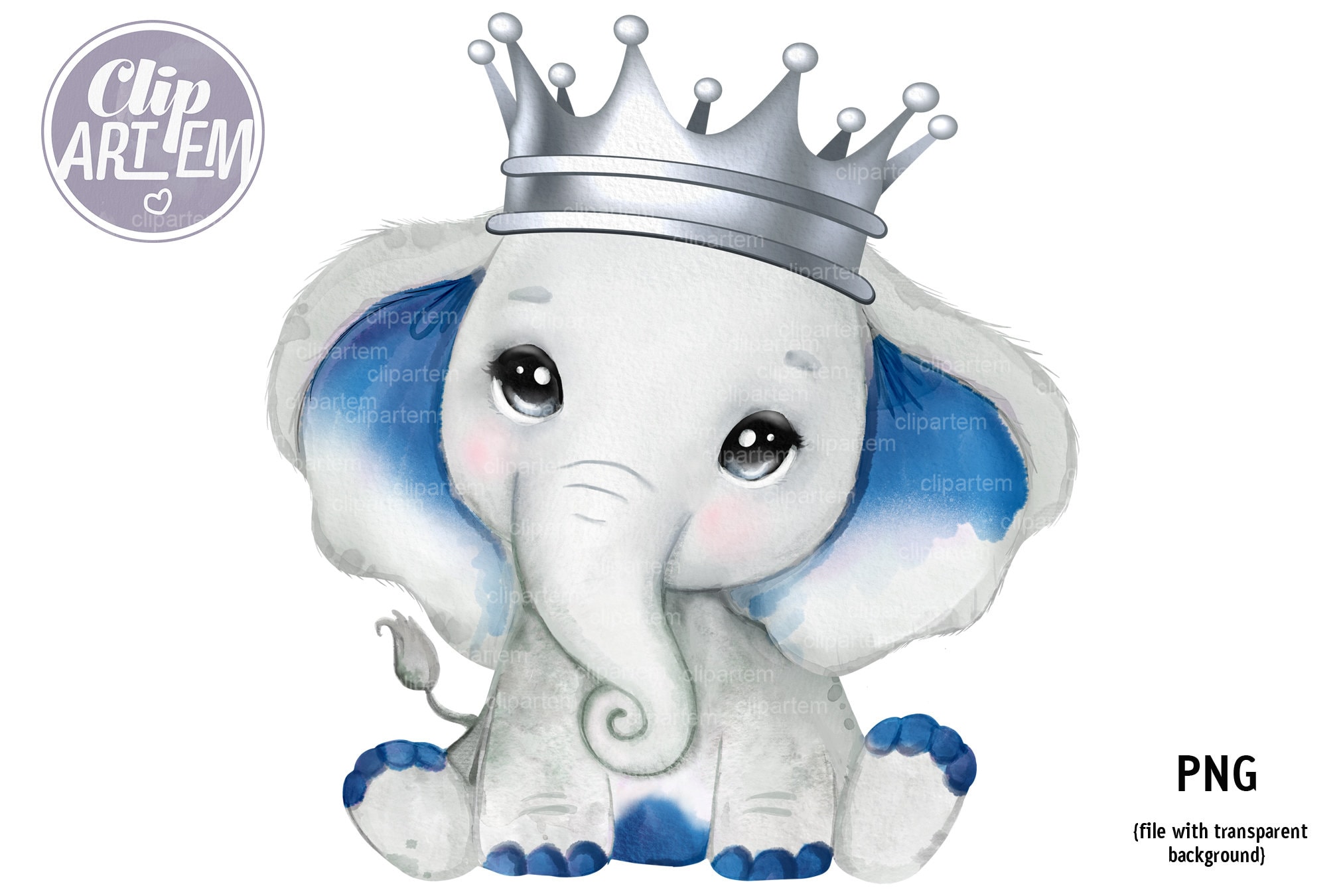 Elefante azul marino con corona de plata para baby shower real ...
