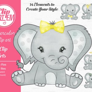 Elephant Clip Art, Watercolor. Watercolor Baby Elephant Clipart, Gray ...