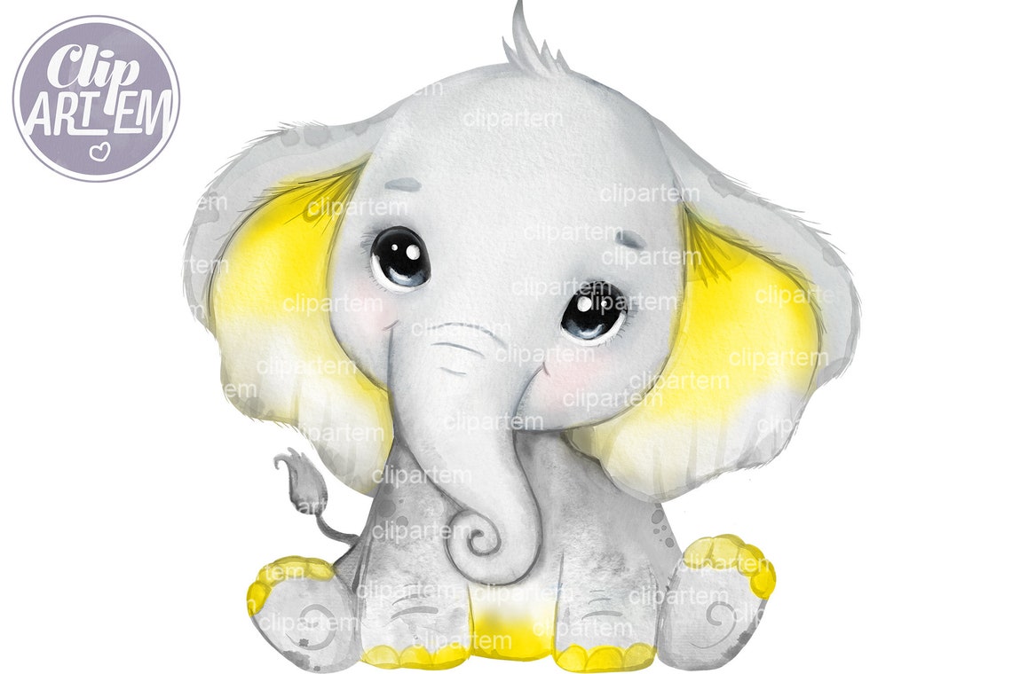 Yellow Elephant Baby Watercolor Very Cute Little Peanut - Etsy