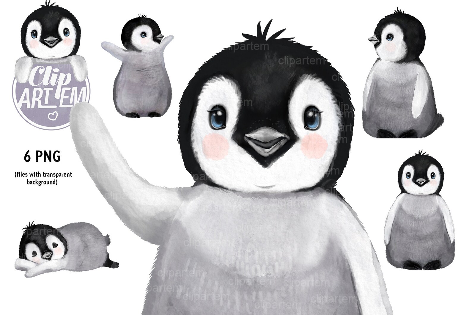 Bundle Baby Penguins Watercolor Clip Art 6 Penguins Emperor - Etsy
