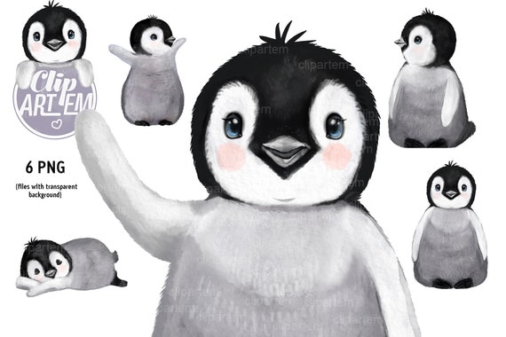 Bundle Baby Penguins Watercolor Clip Art 6 Penguins Emperor - Etsy
