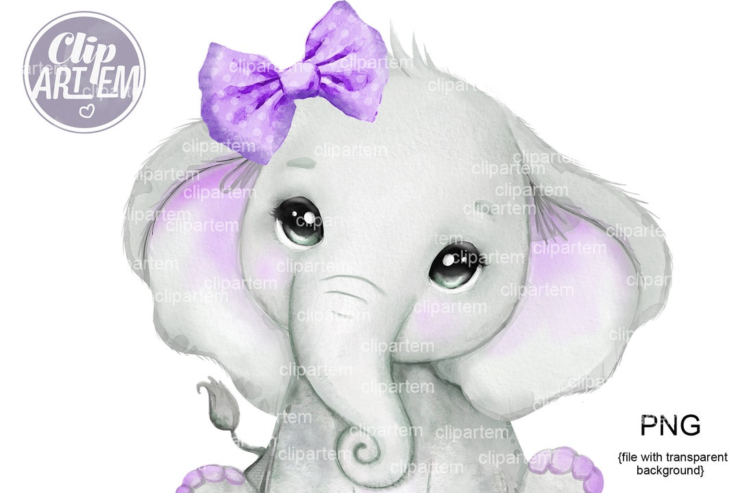 Purple Bow Elephant PNG Clip Art, Shower Birthday Decor, Digital Images ...