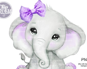 Purple Elephant Clip Art, Watercolor. Watercolor Baby Peanut Clipart ...