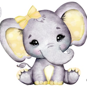 Yellow Girl Elephant Clip Art, Watercolor Very Cute Little Peanut ...