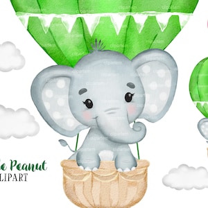 Lime Green Elephant Hot Air Balloon Clip Art, Sublimation, Boy Baby ...