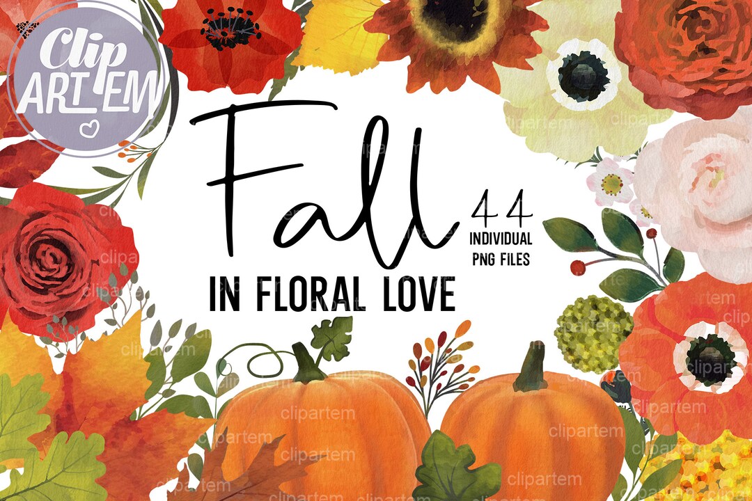 Fall Clip Art, Pumpkin Clip Art, Rustic Chic Autumn Leaves Flowers ...