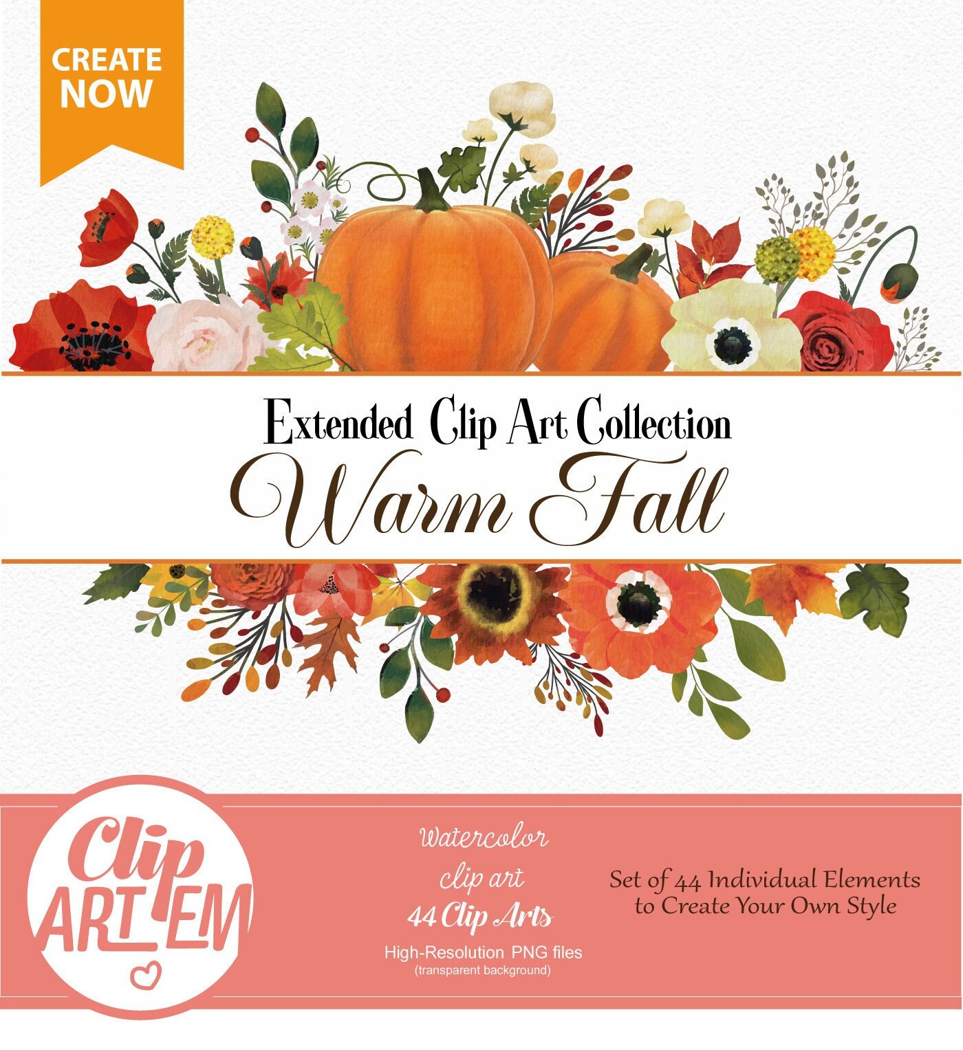 Fall Clip Art Pumpkin Clip Art Rustic Chic Autumn Leaves | Etsy