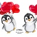 Penguin With Balloon Watercolor Clip Art, Penguin Holding Red Heart ...
