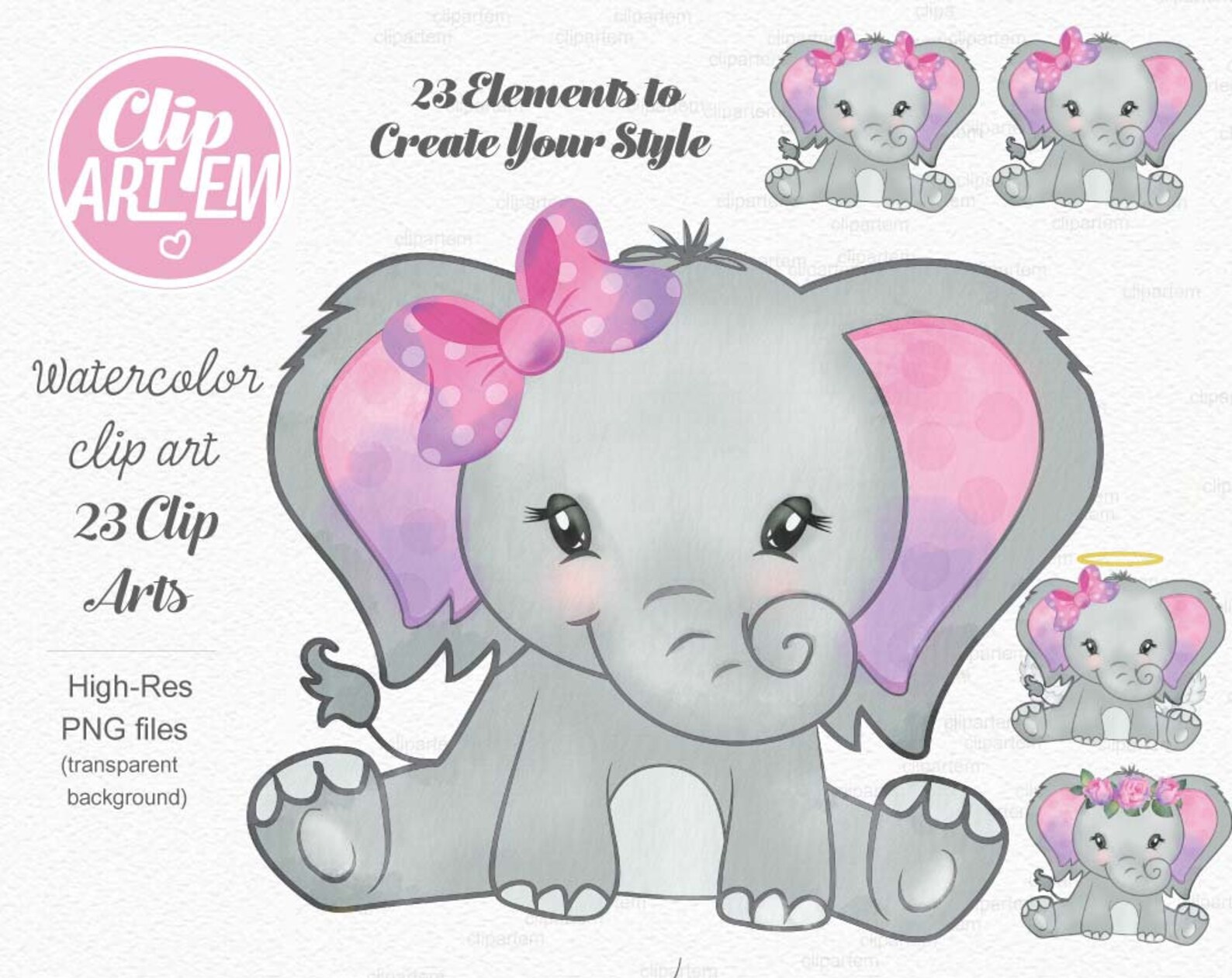 Pink Purple Elephant Clip Art, Elephant PNG, Sublimation Design ...