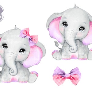 Pink Purple Elephant Clip Art, Elephant With Bow Lilac Baby Pink. Cute ...