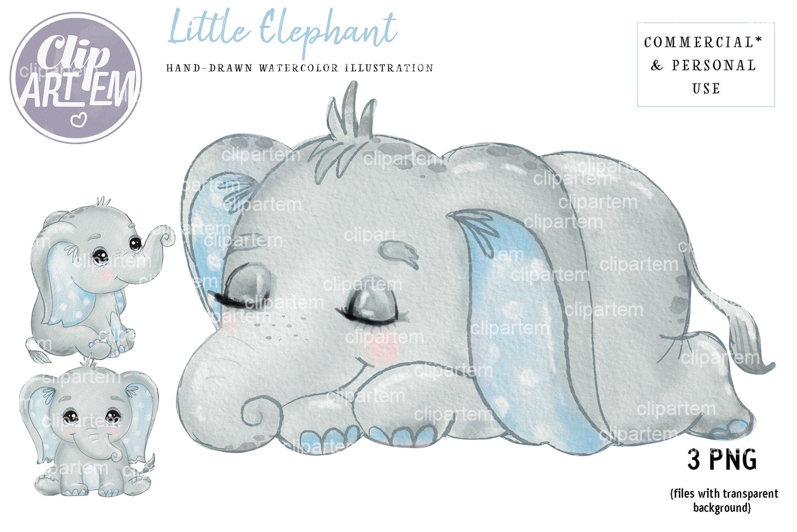 Boy Elephant Clip Art, Elephant Sublimation, PNG, Vector, Baby Blue ...