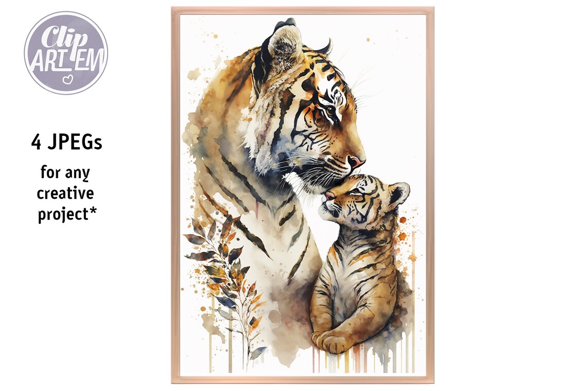 Mommy and Baby Tiger Printable Image for Mother's Day Gift, Nursery ...