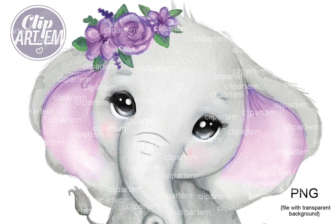 Purple Elephant Watercolor Clip Art, Lavender Elephant Birthday, Baby ...