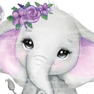 Purple Elephant Watercolor Clip Art, Lavender Elephant Birthday, Baby ...