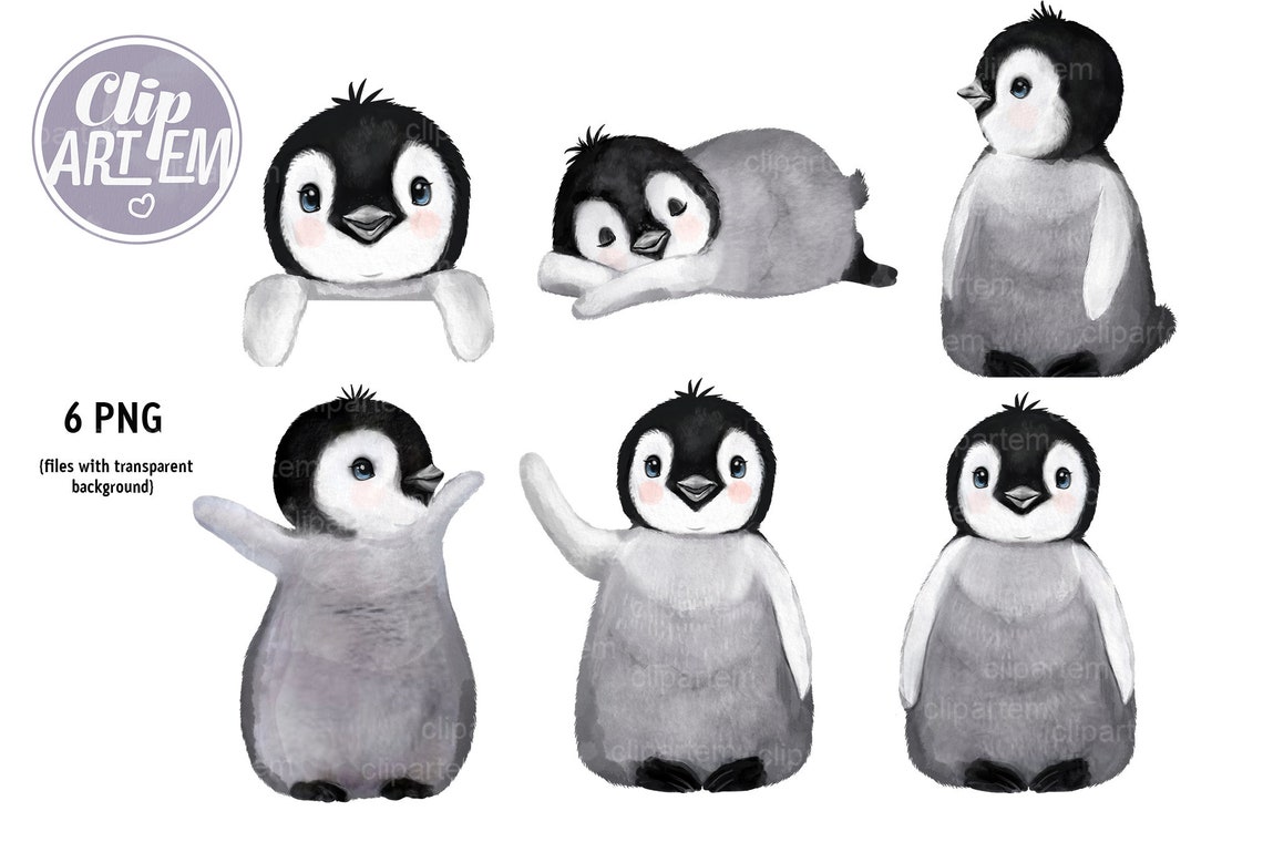 Bundle Baby Penguins Watercolor Clip Art 6 Penguins Emperor - Etsy