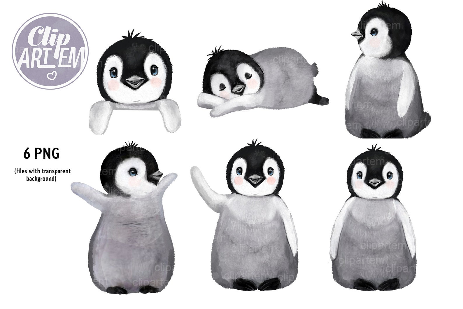 Bundle Baby Penguins Watercolor Clip Art 6 Penguins Emperor - Etsy